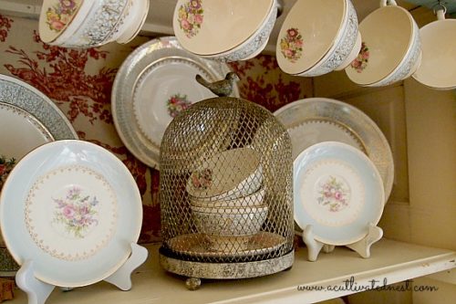 DIY Red Toile Skirted China Cabinet - A Cultivated Nest