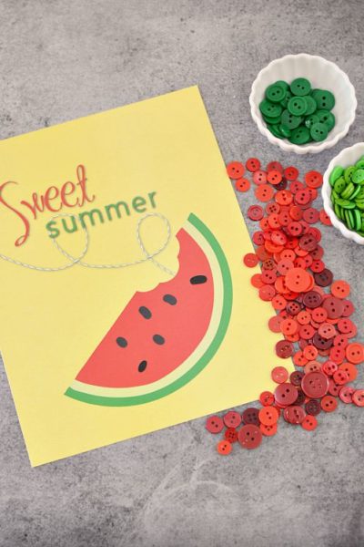 Easy Watermelon Button Craft & Free Printable