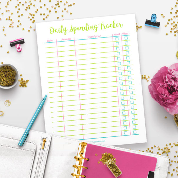 Printable Daily Spending Tracker- A Cultivated Nest