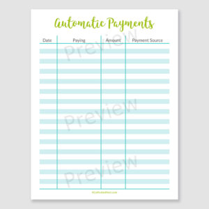 Printable Automatic Payments Tracker- A Cultivated Nest